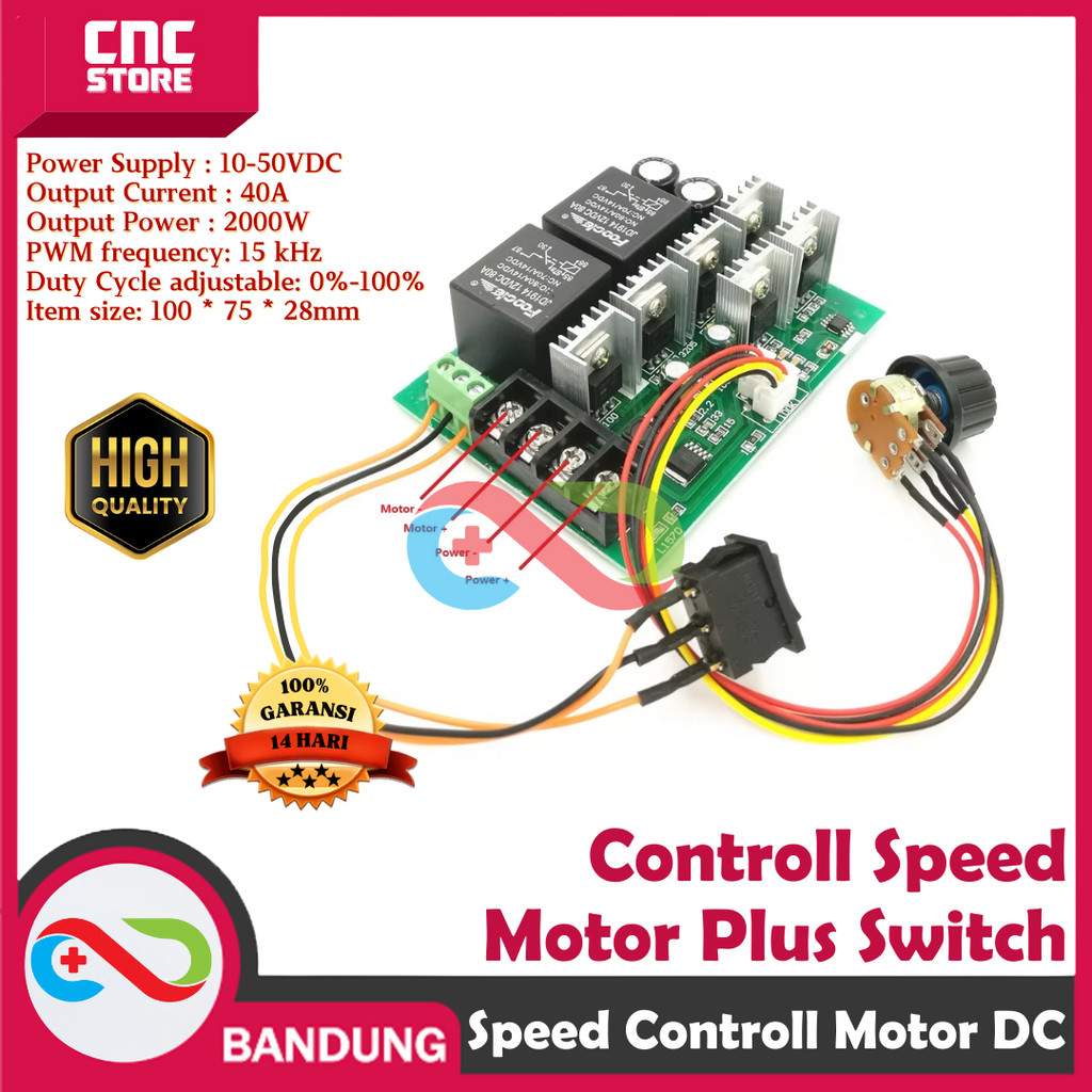 Jual PWM DC 10-50V 40A 2000W SPEED MOTOR CONTROL 12V 24V 48V FORWARD ...