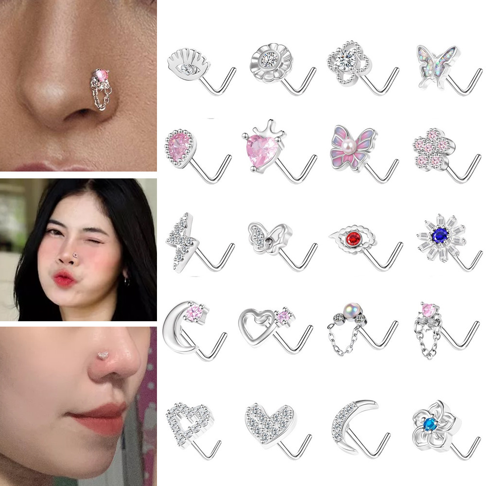 Jual 1 Buah 20G Anting Hidung Stainless Steel Tindik Hidung Merah Muda ...