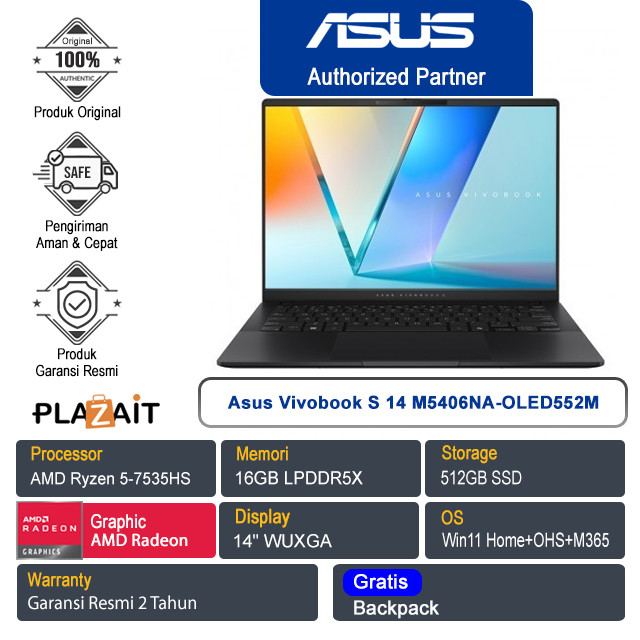 Jual Asus Vivobook S 14 M5406NA-OLED552M /AMD Ryzen 5-7535HS/16GB/512GB ...