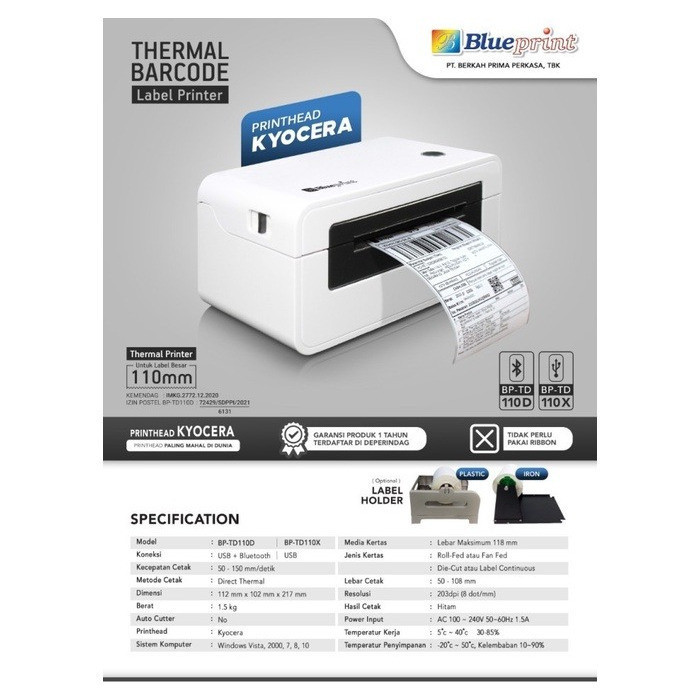 Jual PRINTER BLUEPRINT BARCODE THERMAL TD110X USB - RESI UKURAN A6 ...