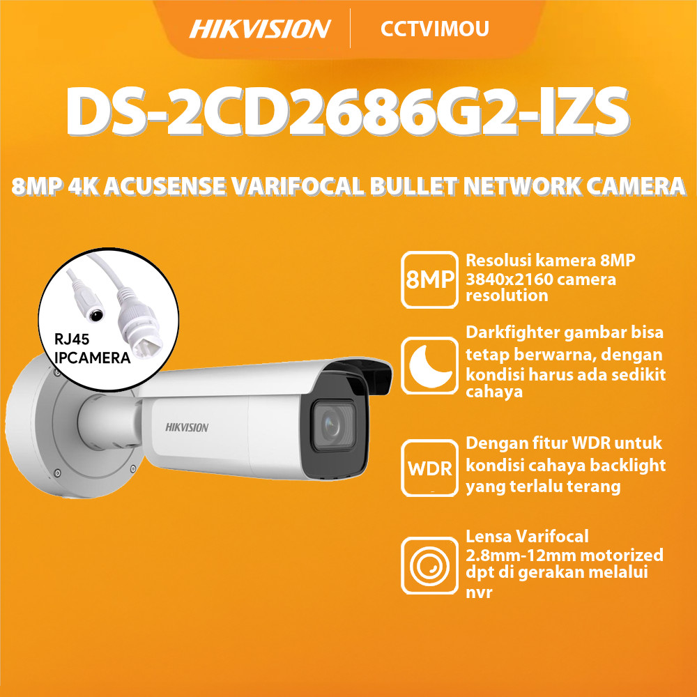 Jual HIKVISION DS-2CD2686G2-IZS 8MP 4K ACUSENSE VARIFOCAL BULLET IP CAMERA | Shopee Indonesia