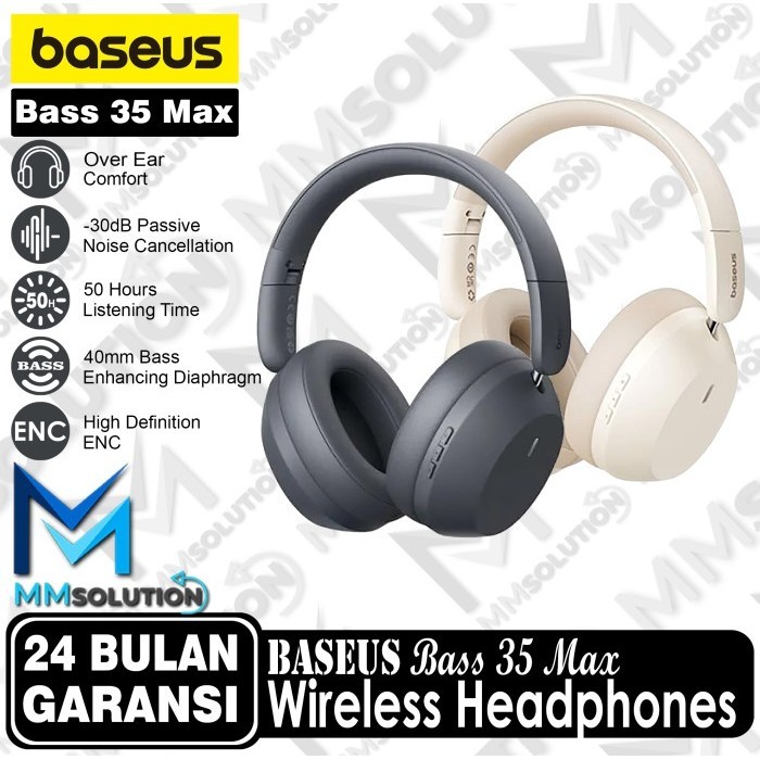Jual Baseus Bass 35 Max Headphone Bluetooth Passive Noise Cancellation ...