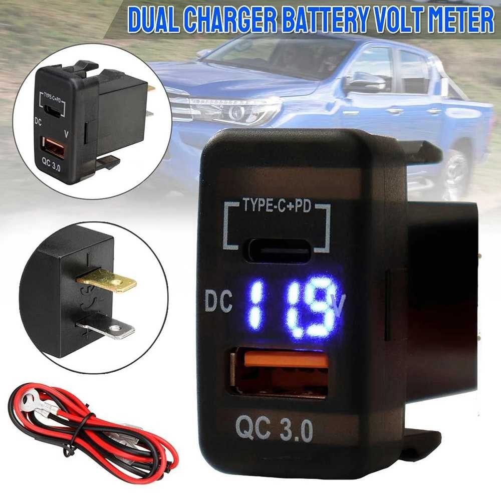 Jual Charger Mobil Dual Port Type C PD QC 3.0 LED Voltmeter 12/24V ...