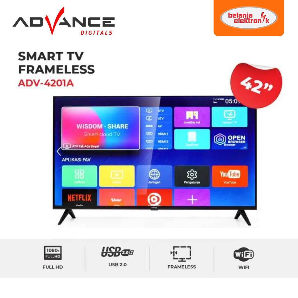 Jual ADVANCE ANDROID SMART TV LED FRAMELESS 42 INCH ADV-4201A | Shopee ...