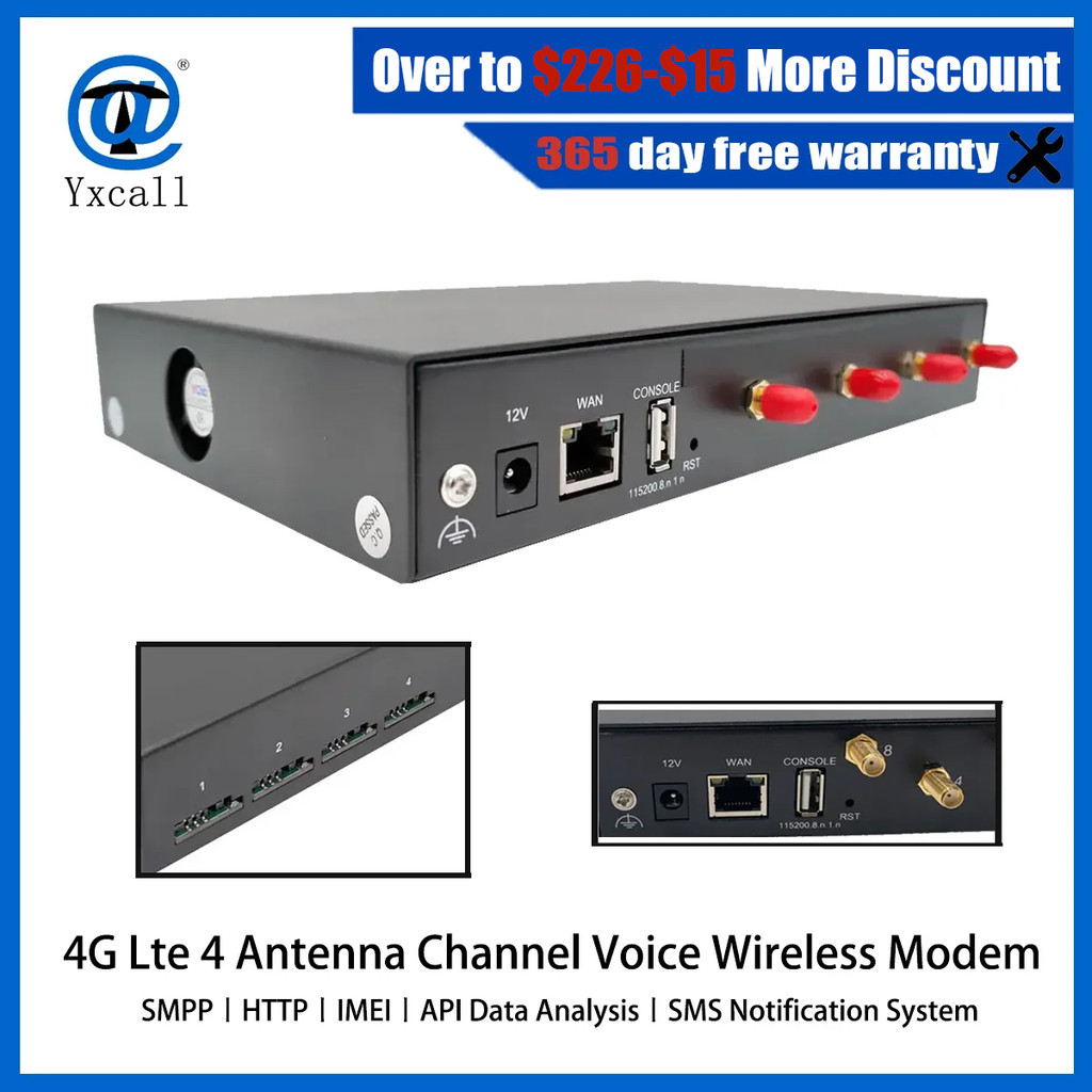 Jual 4g Lte Ussd 4 Ports Sip Voiceandbulk Sms Module Modem Pool 4 Antenna