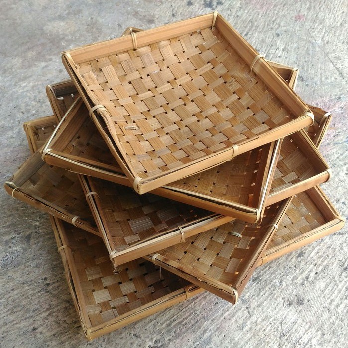 Jual PIRING BAMBU KOTAK / PIRING LALAPAN GORENGAN BUMBU / ANYAMAN BAMBU ...