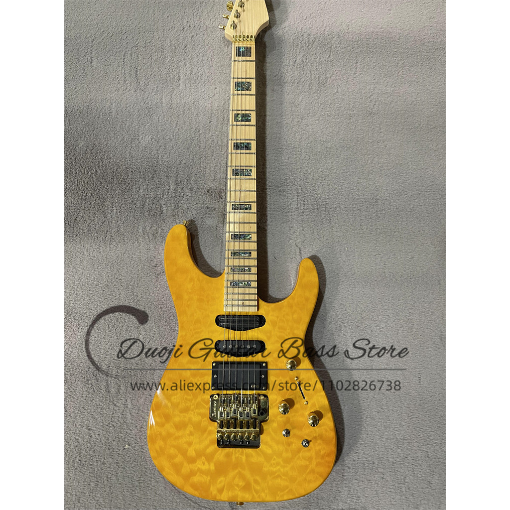 Jual Yellow Electric Guitar Jack Guitar Squilted Maple Top Tremolo ...