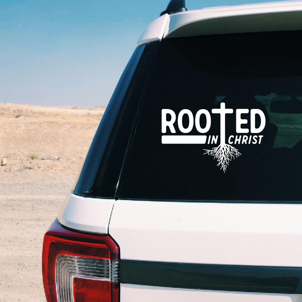 Jual Rooted in Christ Faith Scripture Vinyl Sticker Car Window Door ...