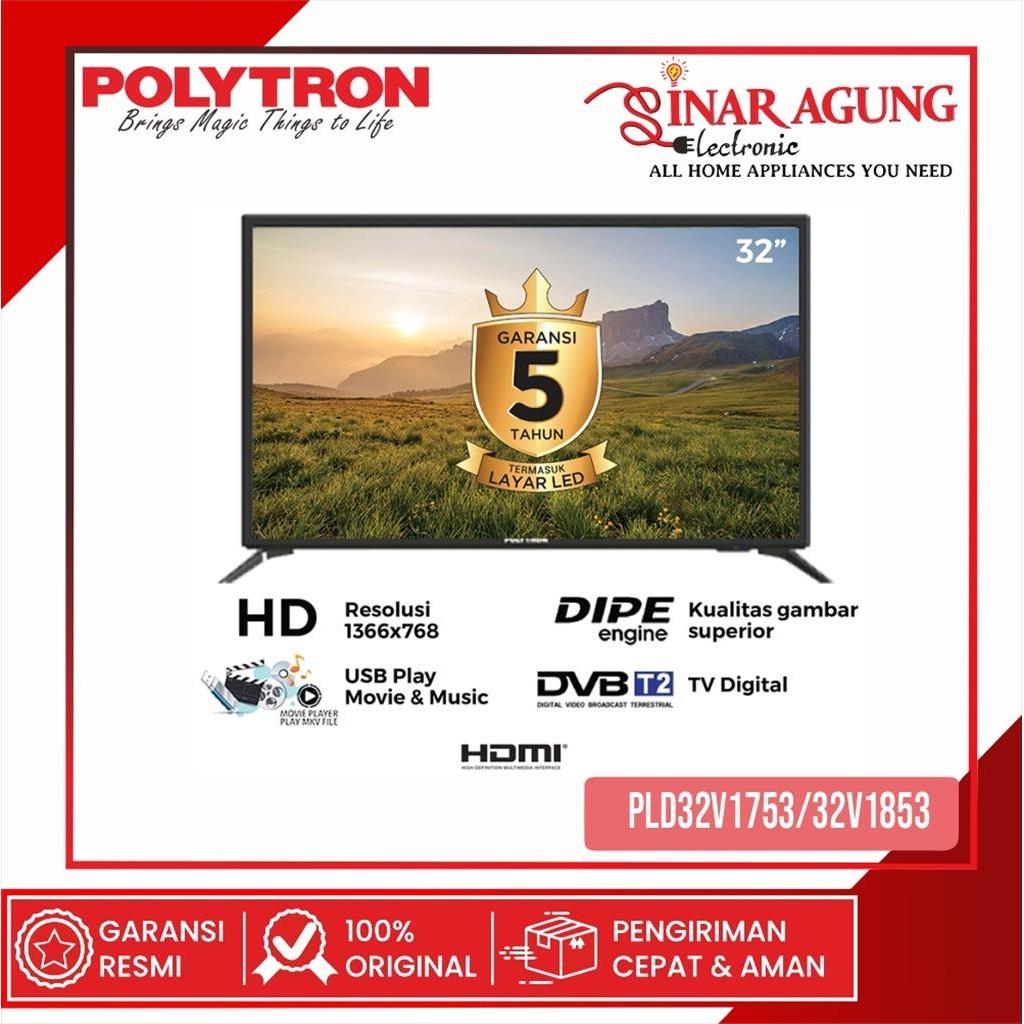 Jual POLYTRON PLD32V1853 / PLD-32V LED DIGITAL TV 32 INCH - GARANSI RESMI | Shopee Indonesia