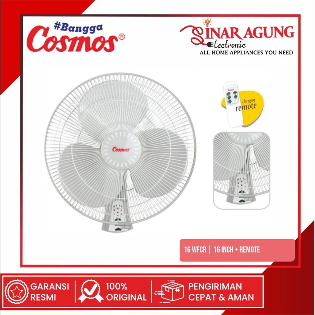 Jual COSMOS 16WFCR / 16-WFCR WALL FAN 16 INCH WITH REMOTE CONTROL ...