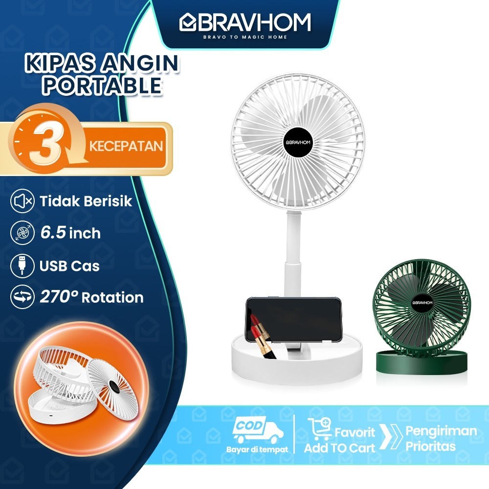 Jual BRAVHOM Kipas Angin Portable Lipat 270° Meja Bisu Usb Cas 2000mAh ...