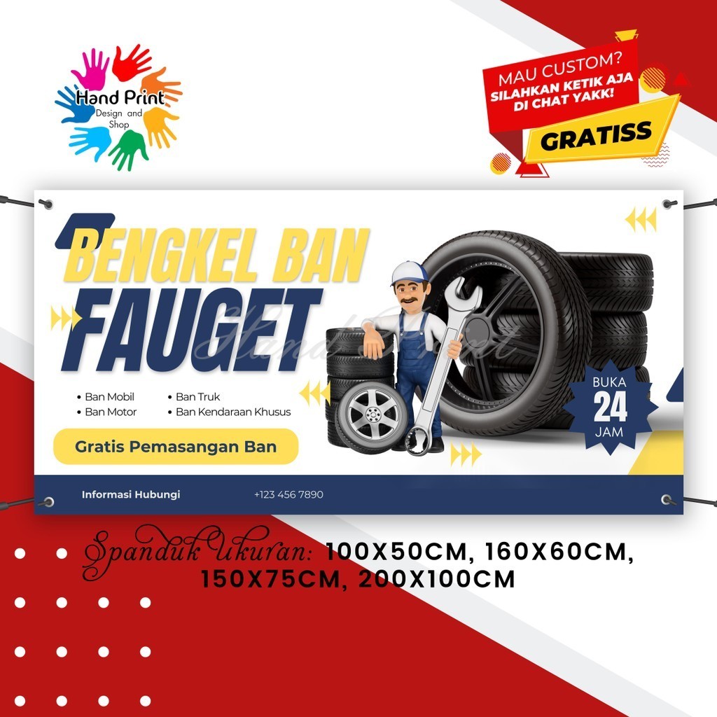 Jual Cetak Spanduk Banner Bengkel Ban Biru Kuning MMT Spanduk Custom ...