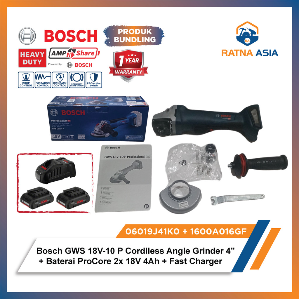 Jual Bosch GWS 18V-10 P Mesin Gerinda Tangan 4" Cordless Angle Grinder ...