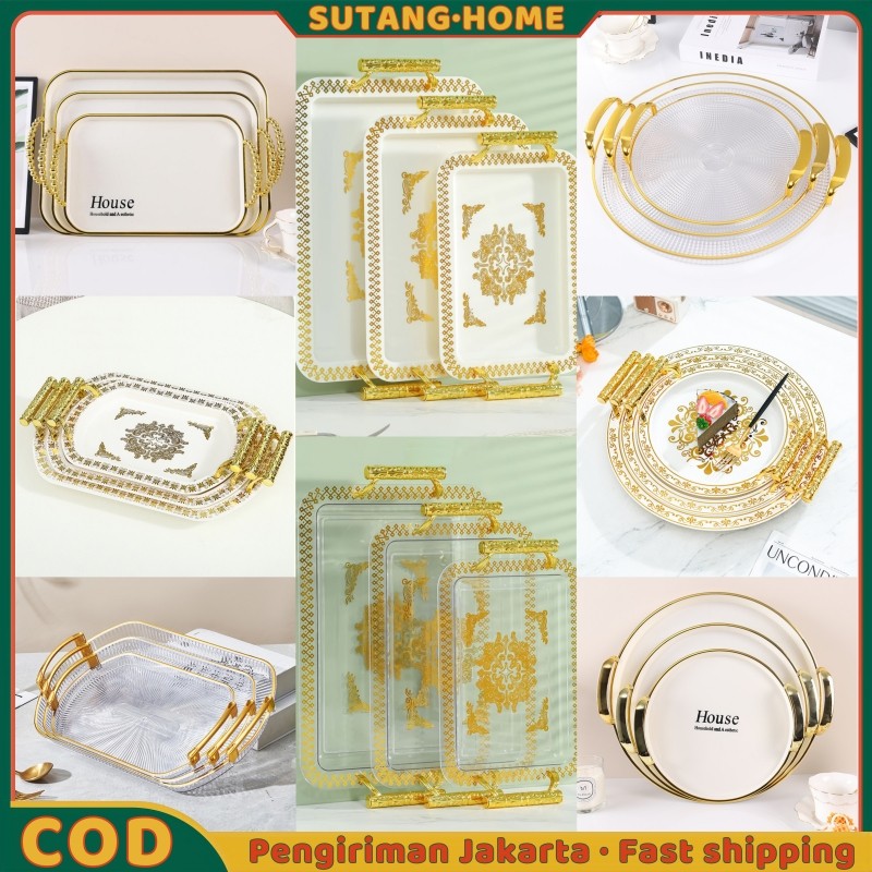 Jual 3PCS/SET Nampan Gold Mewah / Nampan Persegi Panjang / Nampan Bulat ...