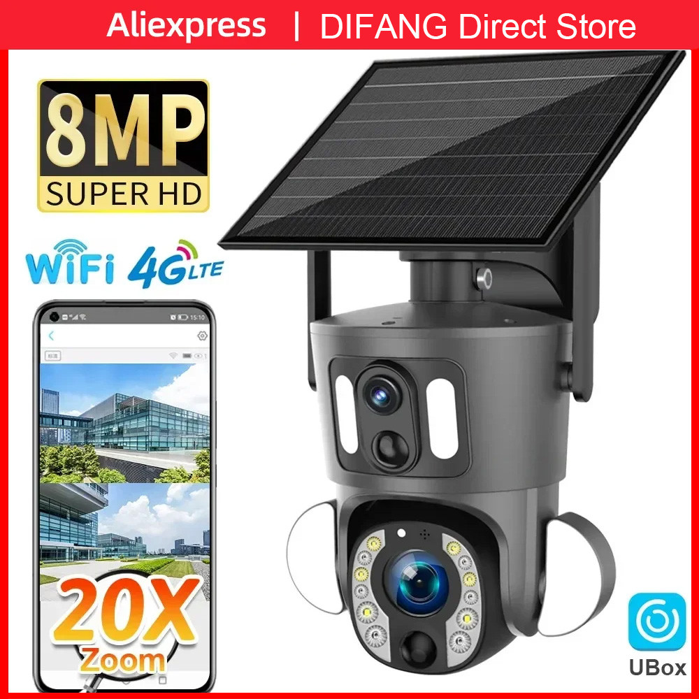Jual Outdoor 20X Optical Zoom 8MP Solar Camera 4G Sim Dual Screen ...
