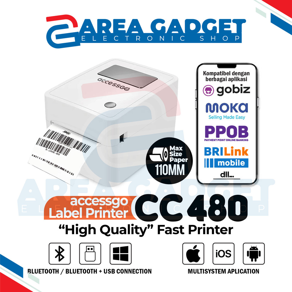 Jual Printer Label Resi Barcode CC480 PREMIUM Thermal USB Bluetooth ...