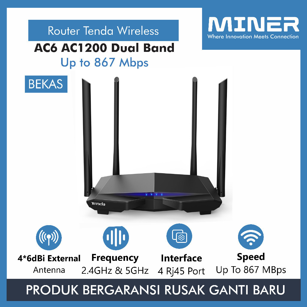 Jual MINER Tenda AC6/AC7 AC1200 Router Wireless Smart Dual Band 4 Antena Access Point 2.4Ghz & 5 ...