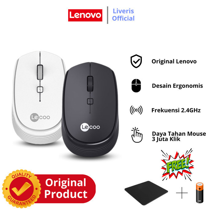Jual Lenovo Lecoo Mouse Wireless Optical Ergonomis Original | Shopee ...