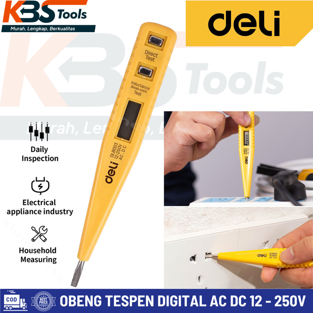 Jual Obeng Tespen Digital AC DC 12 - 250V - Tester Testpen Listrik DELI ...