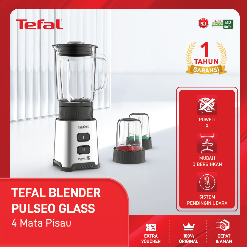 Jual TEFAL Blender Pulseo Glass / 4 Mata Pisau / dengan Chopper / Hemat Energi / Low Watt ...