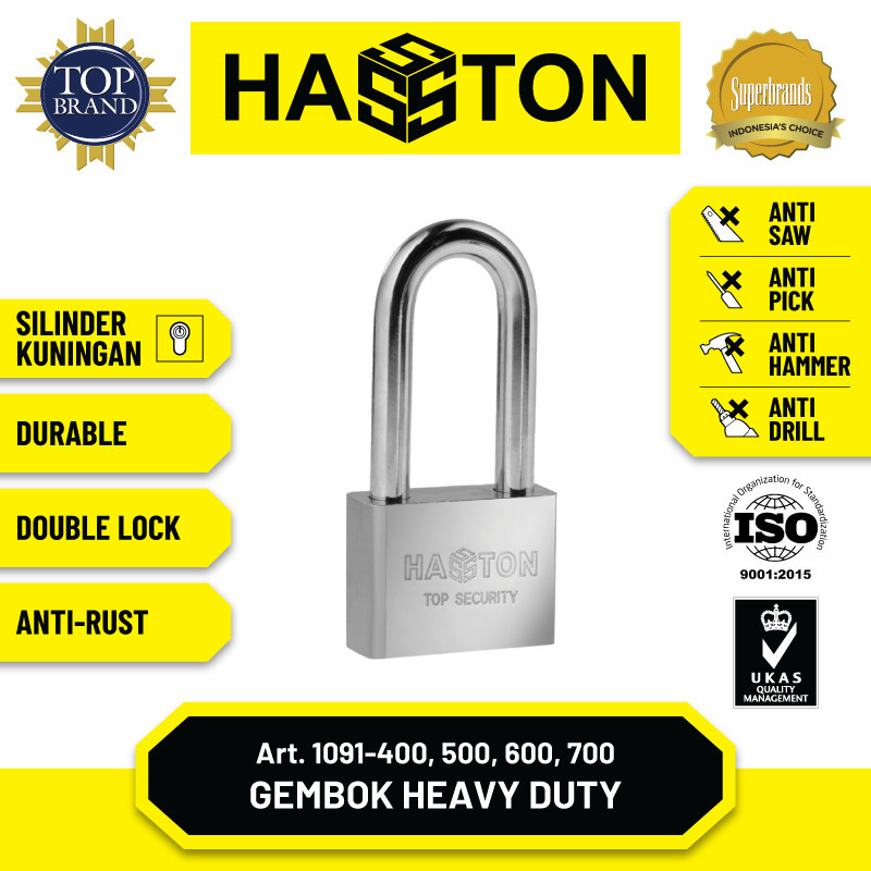 Jual Hasston Gembok Chrome Leher Panjang / Heavy Duty Padlock (1091 ...