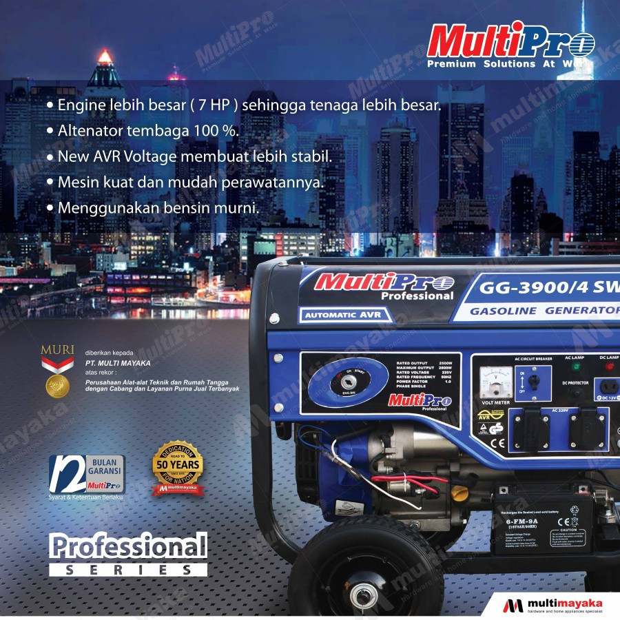 Jual Mesin Genset/Gasoline Generator Merk MultiPro GG-3900/4 SW (Max Output 2800W) | Shopee ...