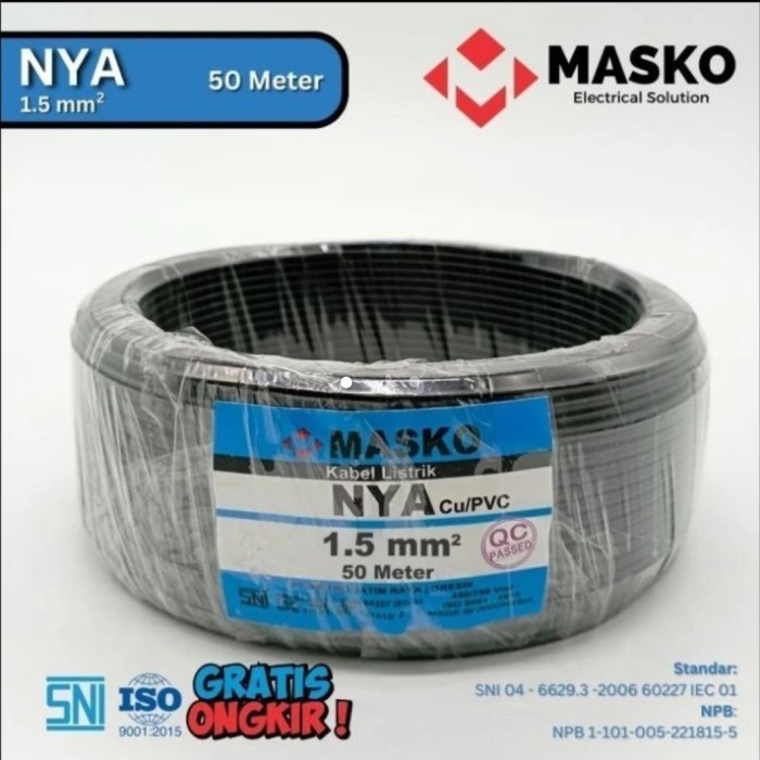 Jual Kabel NYA 1.5mm Masko Kabel Listrik Tunggal 1.5 mm CU/PVC 50 Meter Rol | Shopee Indonesia