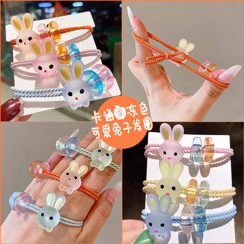 Jual Cartoon Rabbit Beaded Hair Loop High Elastic Headband Tie Hair ...