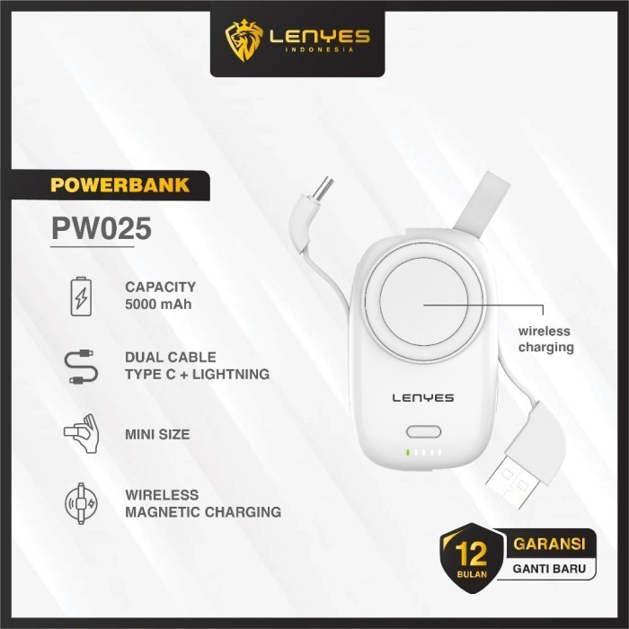 Jual Lenyes PW025 Powerbank Smartwatch Mini 1200mAh Magsafe Wireless ...