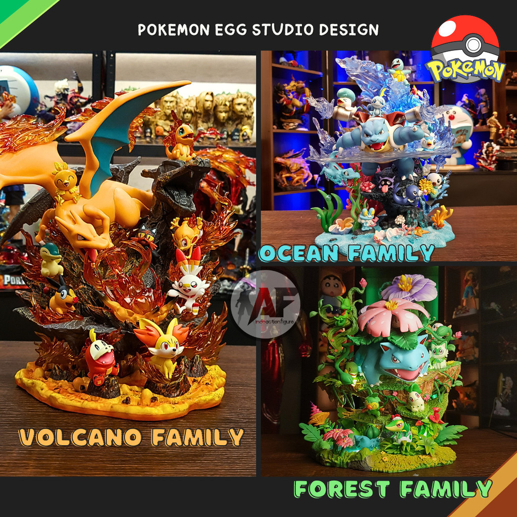 Jual Statue Pokemon Volcano Forest Ocean Family EGG Studio Design LED ...