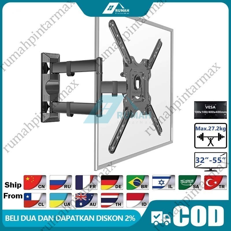 Jual Bracket TV LED LCD 32 40 43 55 50 42 49 Inch Dijamin Cocok 32 - 55 In 6 Arah Universal ...