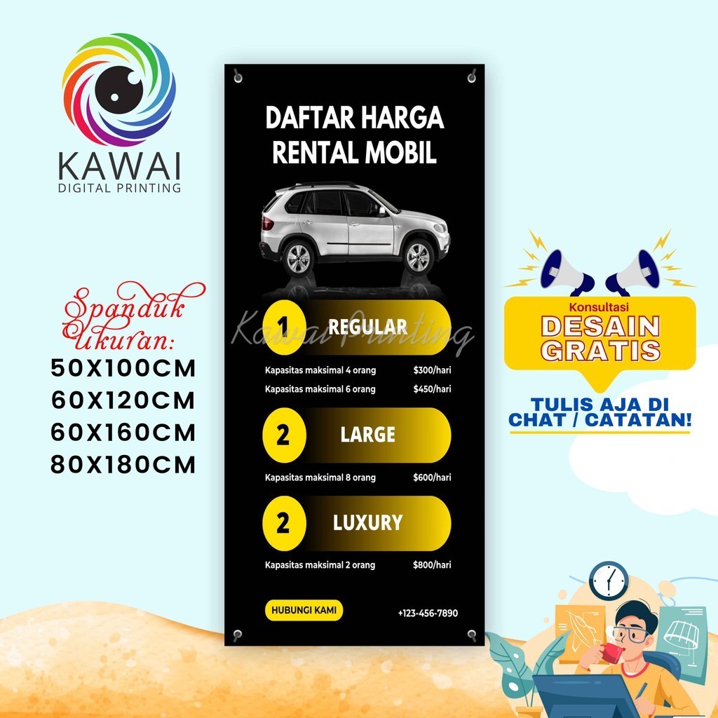 Jual Spanduk Banner MMT Rental Mobil sewa Mobil Hitam Kuning Ukuran ...