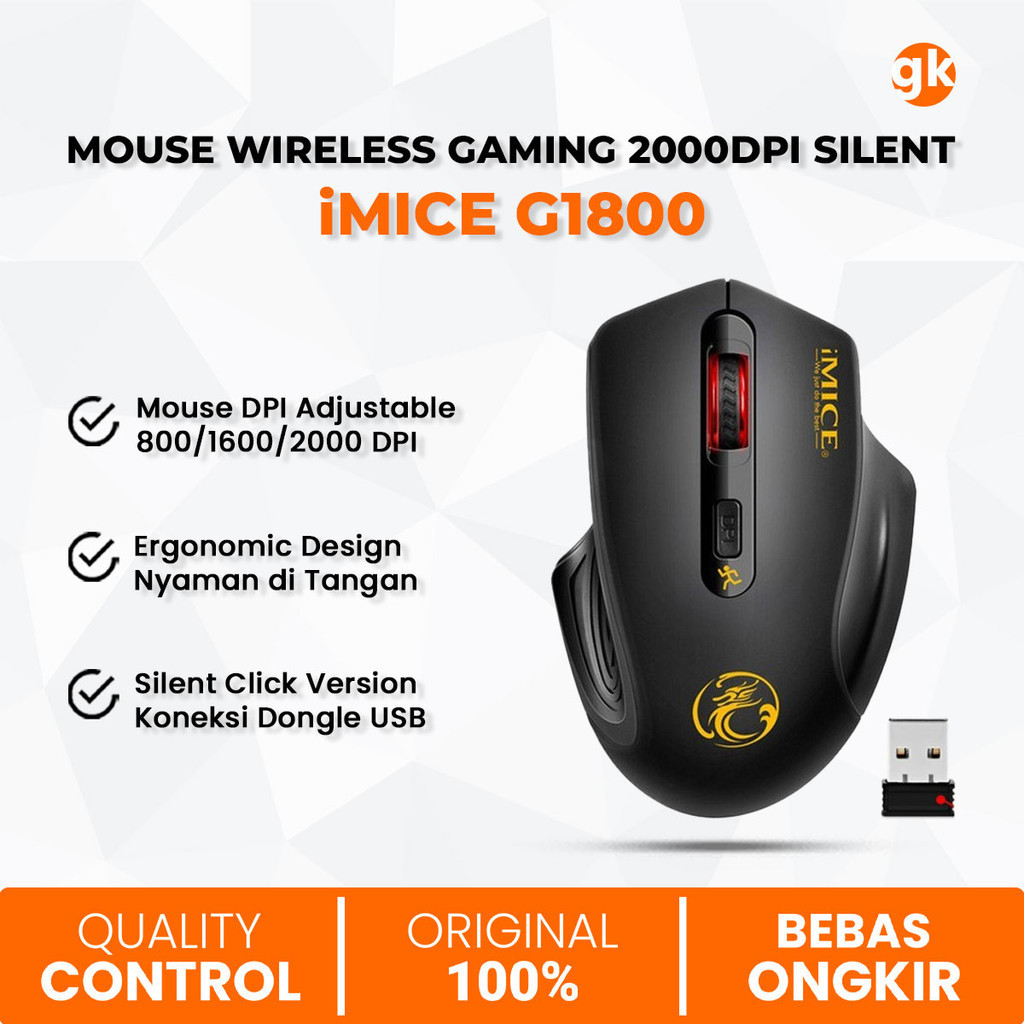 Jual iMice G1800 Mouse Wireless Gaming Ergonomic Design 2000 DPI Adjustable Silent Version ...