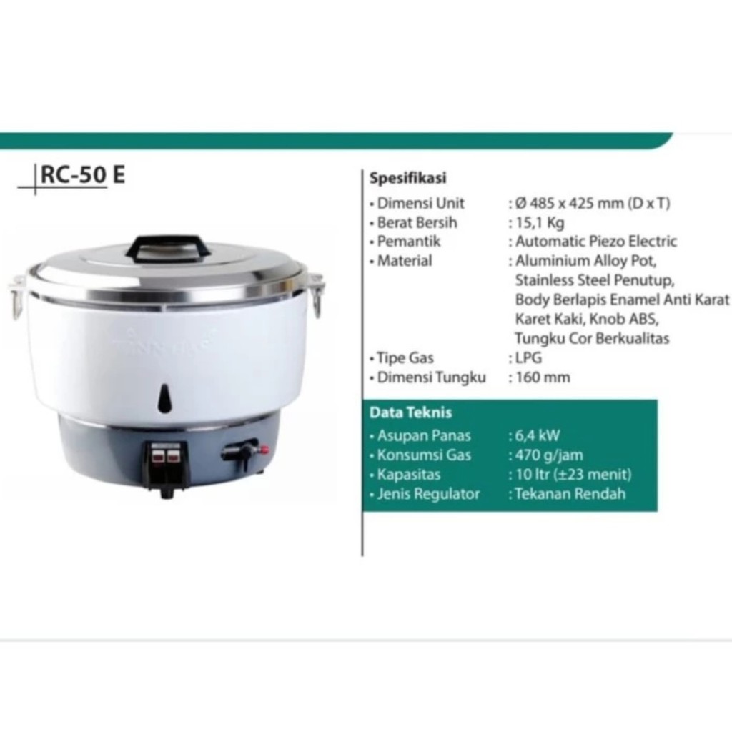 Jual Gas Rice Cooker Winngas RC-50E 10 L Jumbo Winn Gas RC50E RC 50 E ...