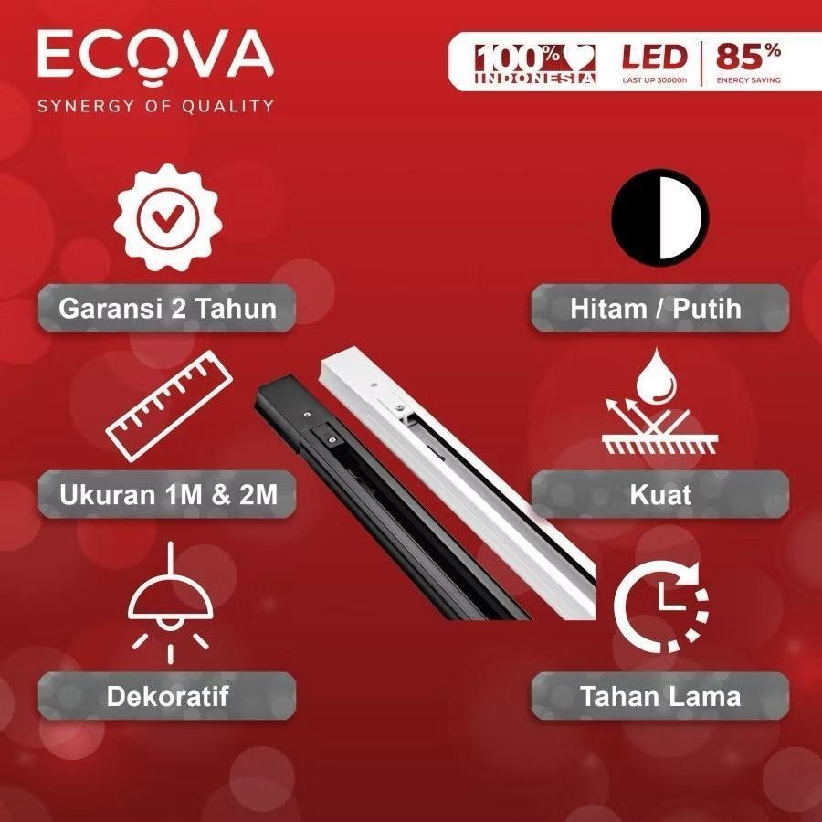 Jual ECOVA - RELL Track Light 1M / 2M Track Reil Spot Light / Rel Lampu ...