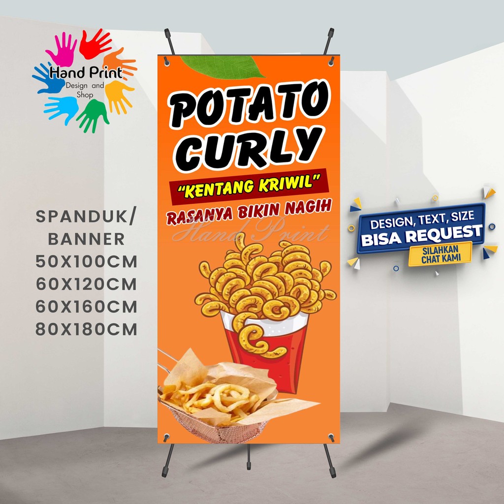 Jual Cetak Spanduk Banner Kentang Kriwil Potato Curly MMT Spanduk ...