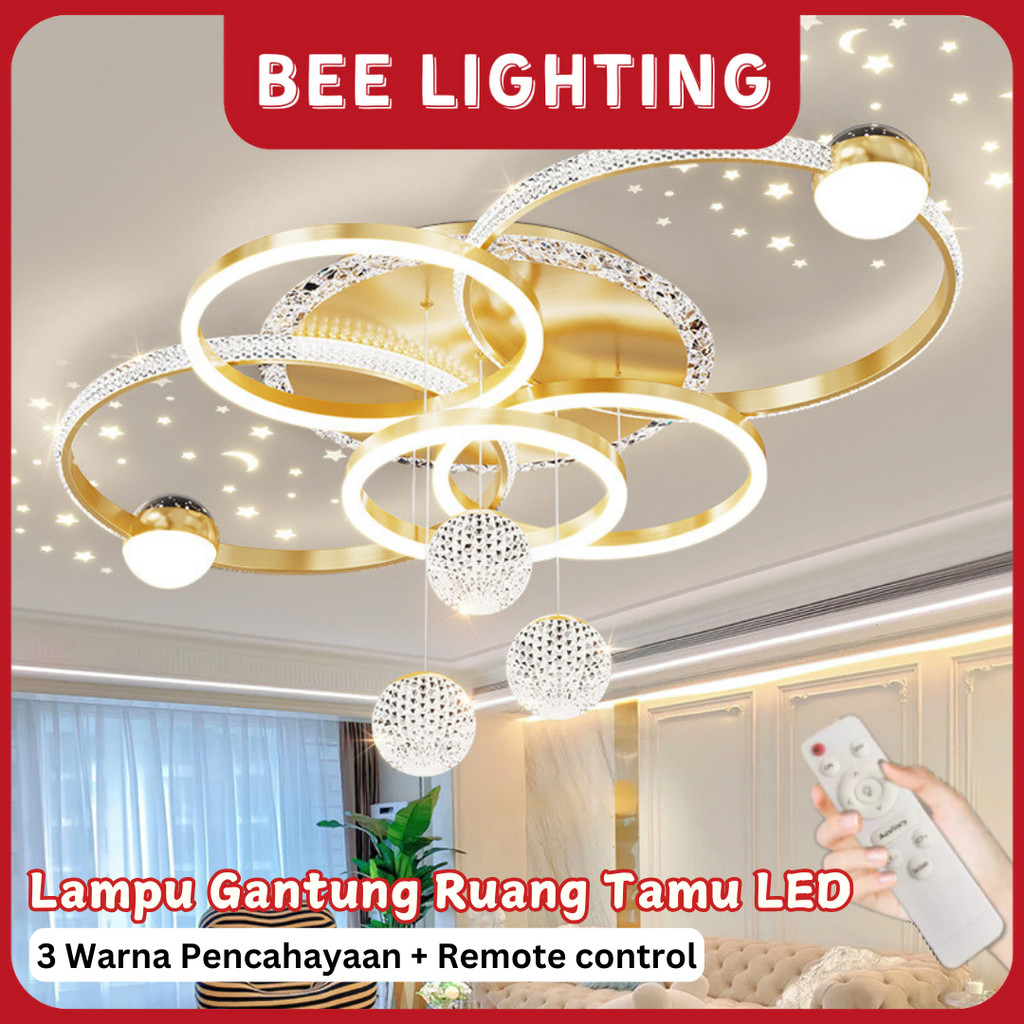 Jual BEE LIGHTING (GARANSI 1 TAHUN) Lampu Gantung Mewah Ruang Tamu 110cm LED 3 Warna REMOTE ...