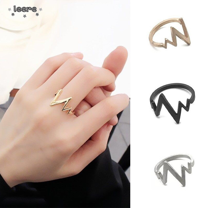 Jual COD Cincin Couple EKG Lightning Bolt Desain Eksklusif Gothic Streetwear Unisex, Perhiasan ...