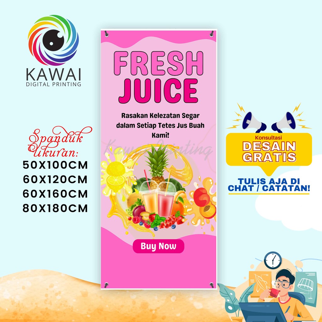 Jual Spanduk Banner MMT Desain Aneka Juice Segar Pink Ukuran 60x160 ...