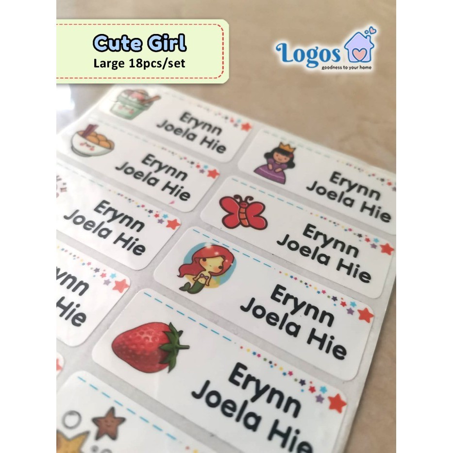 Jual Cute Girl LARGE Kawaii Sticker label nama waterproof stiker nama ...