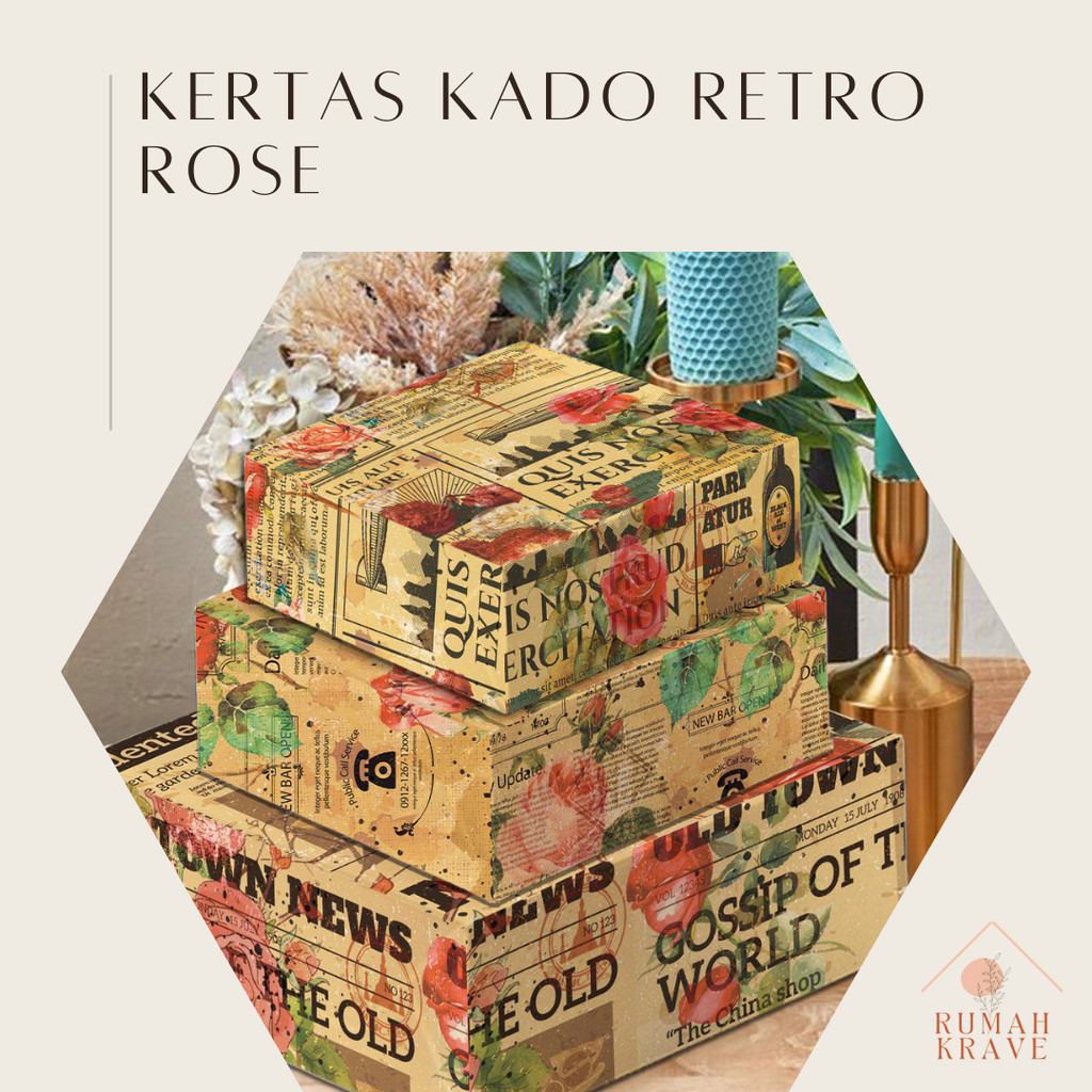 Jual RUMAH KRAVE - Kertas Kado Retro Rose Newspaper Koran Bunga Mawar ...