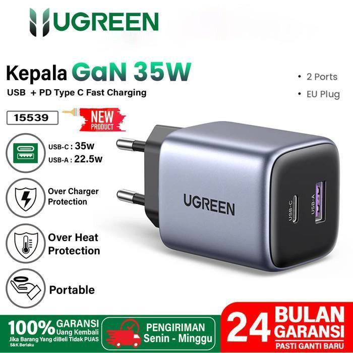 Jual UGREEN Charger Nexode GaN 35W QC PD 27W PPS 25W Dual Port USB Type A/C | Shopee Indonesia