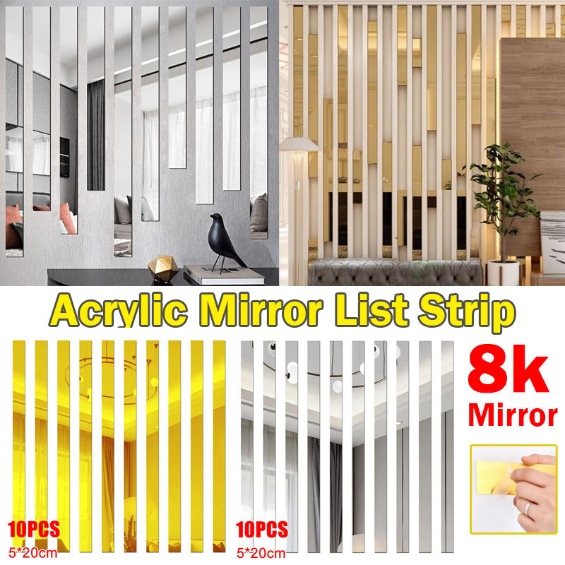 Jual 10pcs 3D Self Adhesive Stickers Acrylic Mirror List Strip Stiker ...