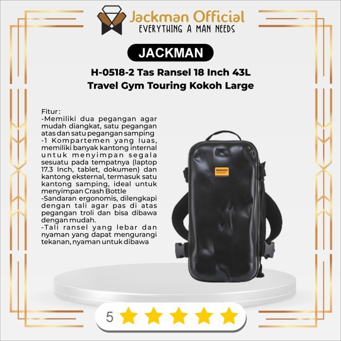 Jual JACKMAN H-0518-2 Tas Ransel Hard Shell 18 Inch 43L Travel Gym ...