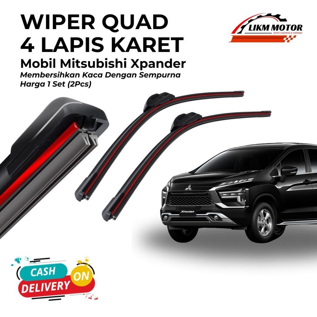 Jual Wiper Quad Mitsubishi Xpander 4 Lapis Karet Blade 1 Set Kiri dan ...