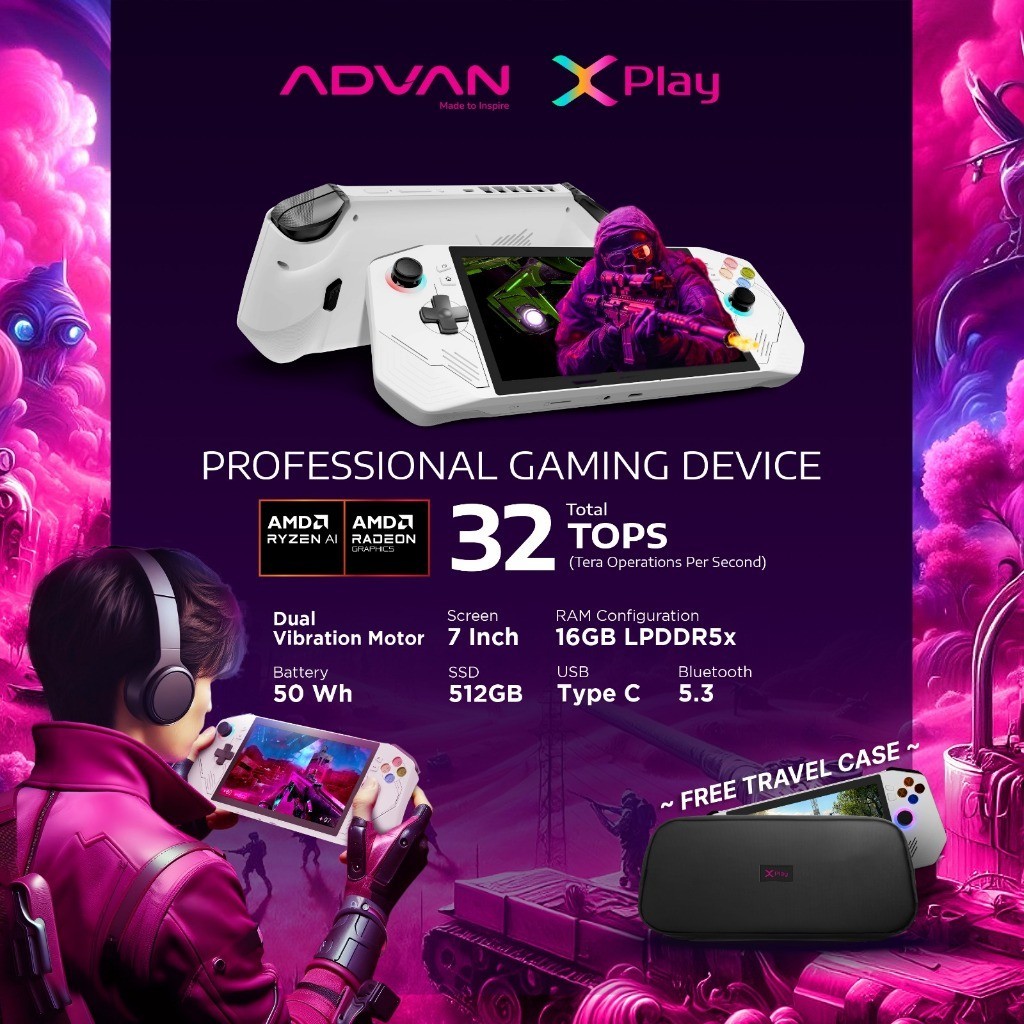 Jual Advan X-Play Handheld Gaming PC AMD Ryzen 7 7840U AMD Ryzen AI IPS ...