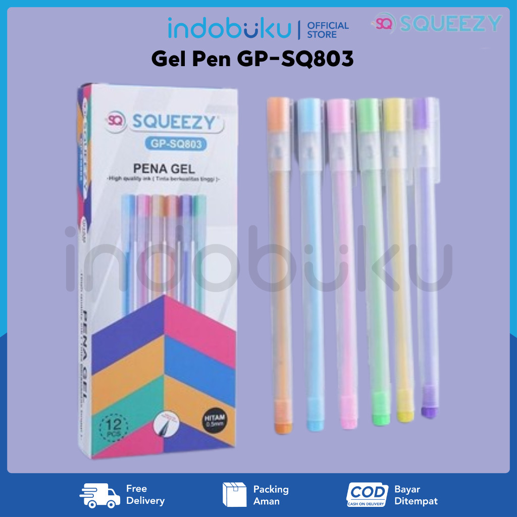 Jual Pulpen Gel Pen Squeezy 0.5mm Tinta Hitam GP-SQ803 (1Pack Isi 12Pcs ...