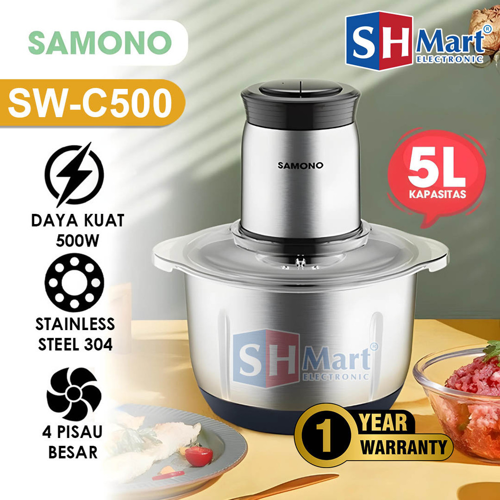 Jual FOOD CHOPPER SAMONO 5 LITER STAINLESS SWC500 MANGKUK STAINLESS ...