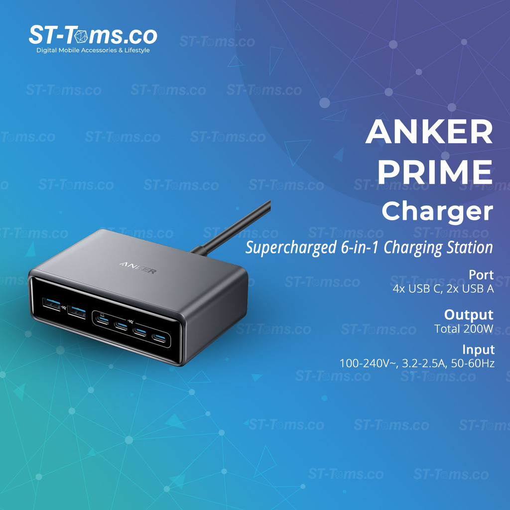 Jual Anker Prime Charger 200W 6 Port GaN Charging Station USB C PD Fast ...