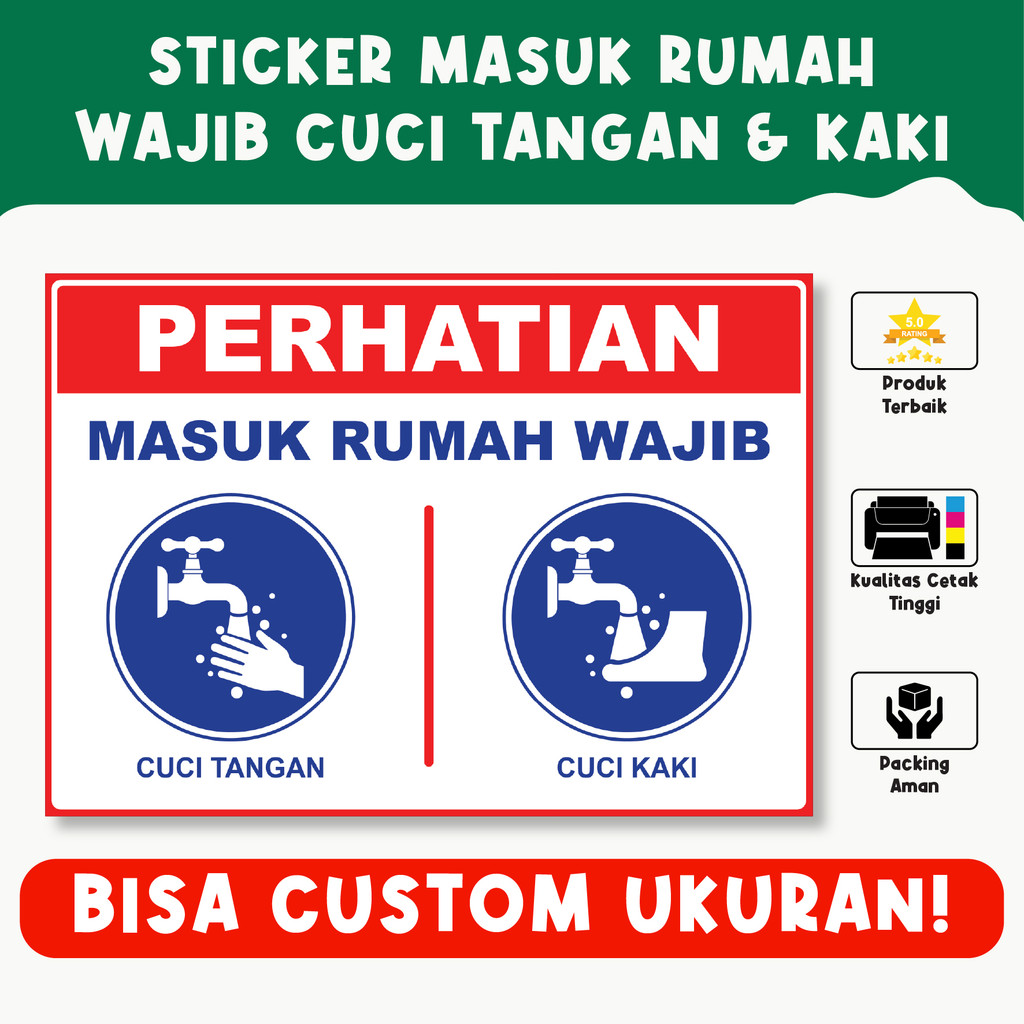 Jual Sticker Masuk Rumah Wajib Cuci Tangan & Kaki – Vinyl Premium ...